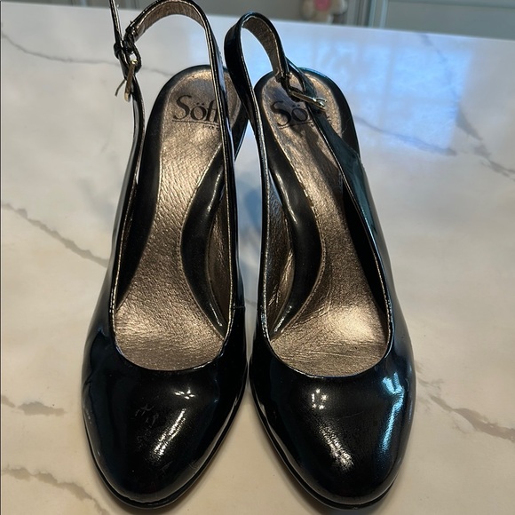 Sofft | Shoes | Sofft Shiny Black Slingback Heels | Poshmark